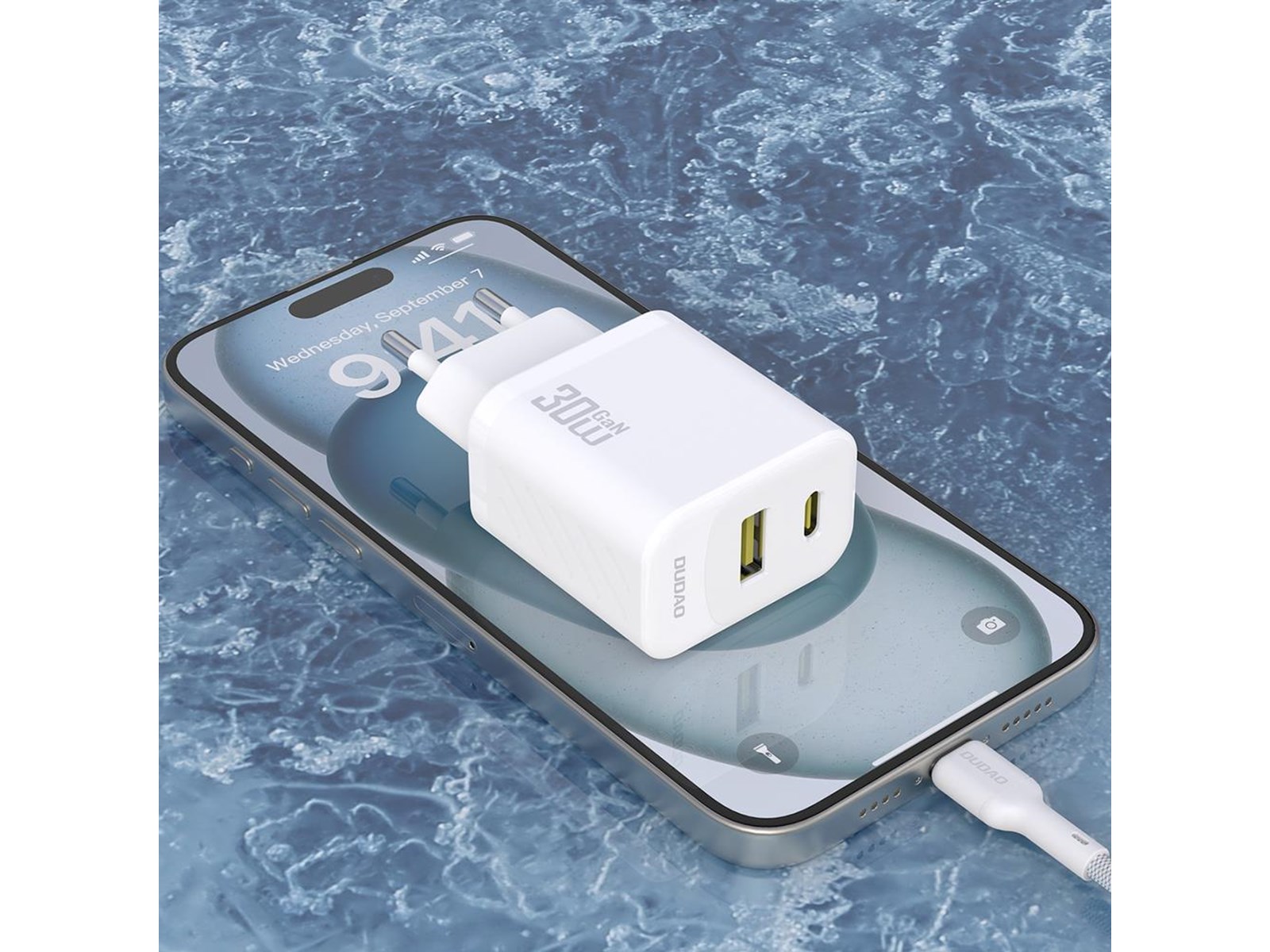 Dudao A27TCEU PD 30W GAN USB-A USB-C wall charger with USB-C cable - white